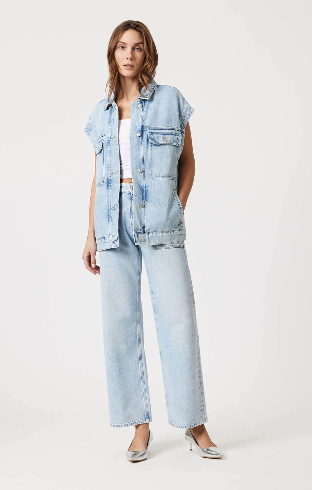 Mavi Women's Nadia Denim Vest In Bleached Well Blue – Mavi Jeans